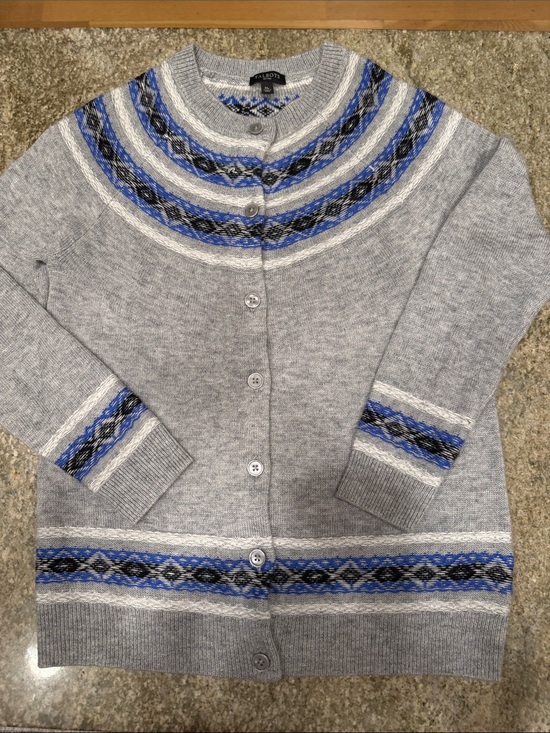 Talbots | Sweaters | Talbots Gray Cardigan With Blue Fair Isle Yoke ...